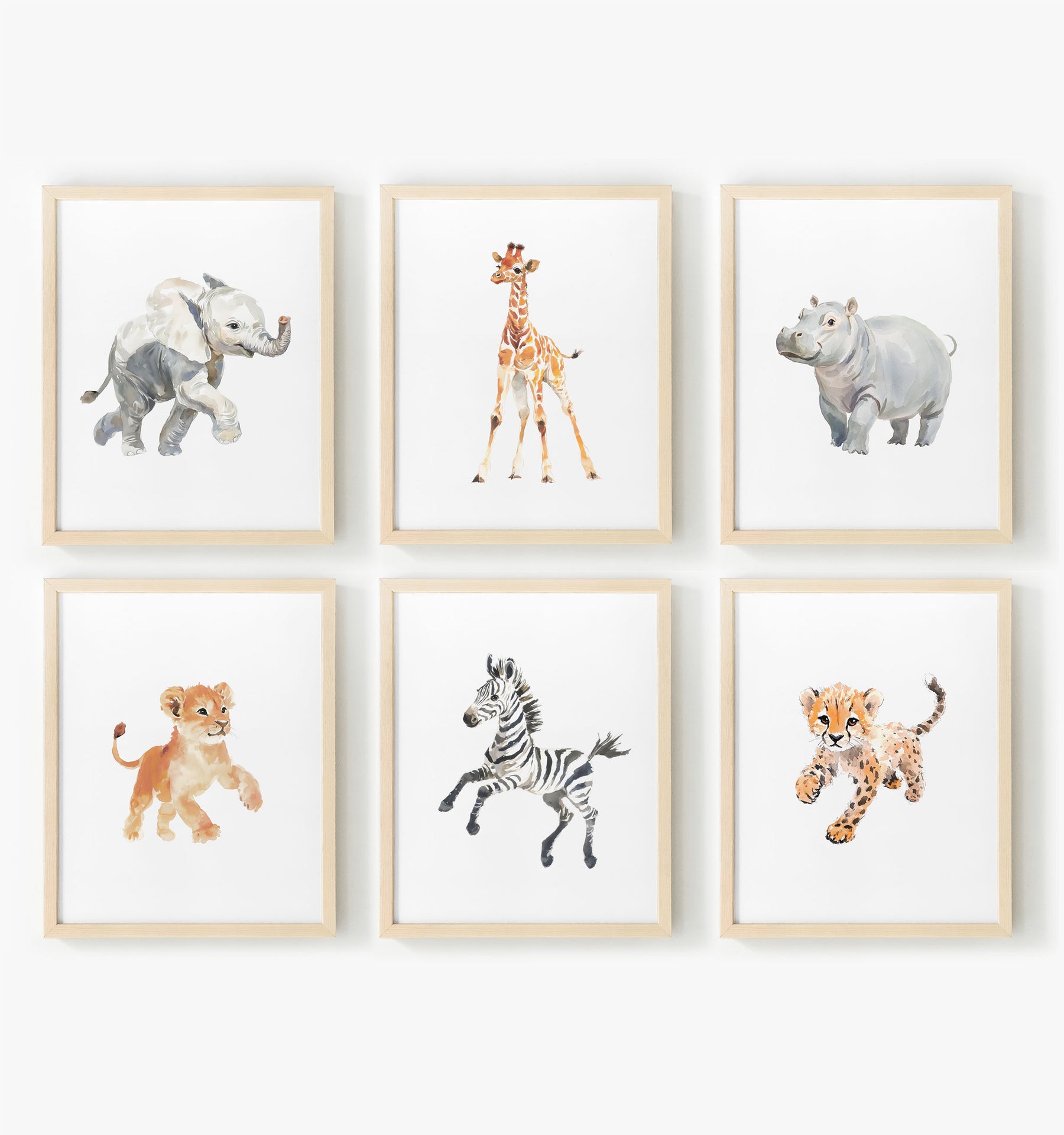 Keepsake Kingdom: Watercolor Safari Animals Set of 6 - The Crown Prints