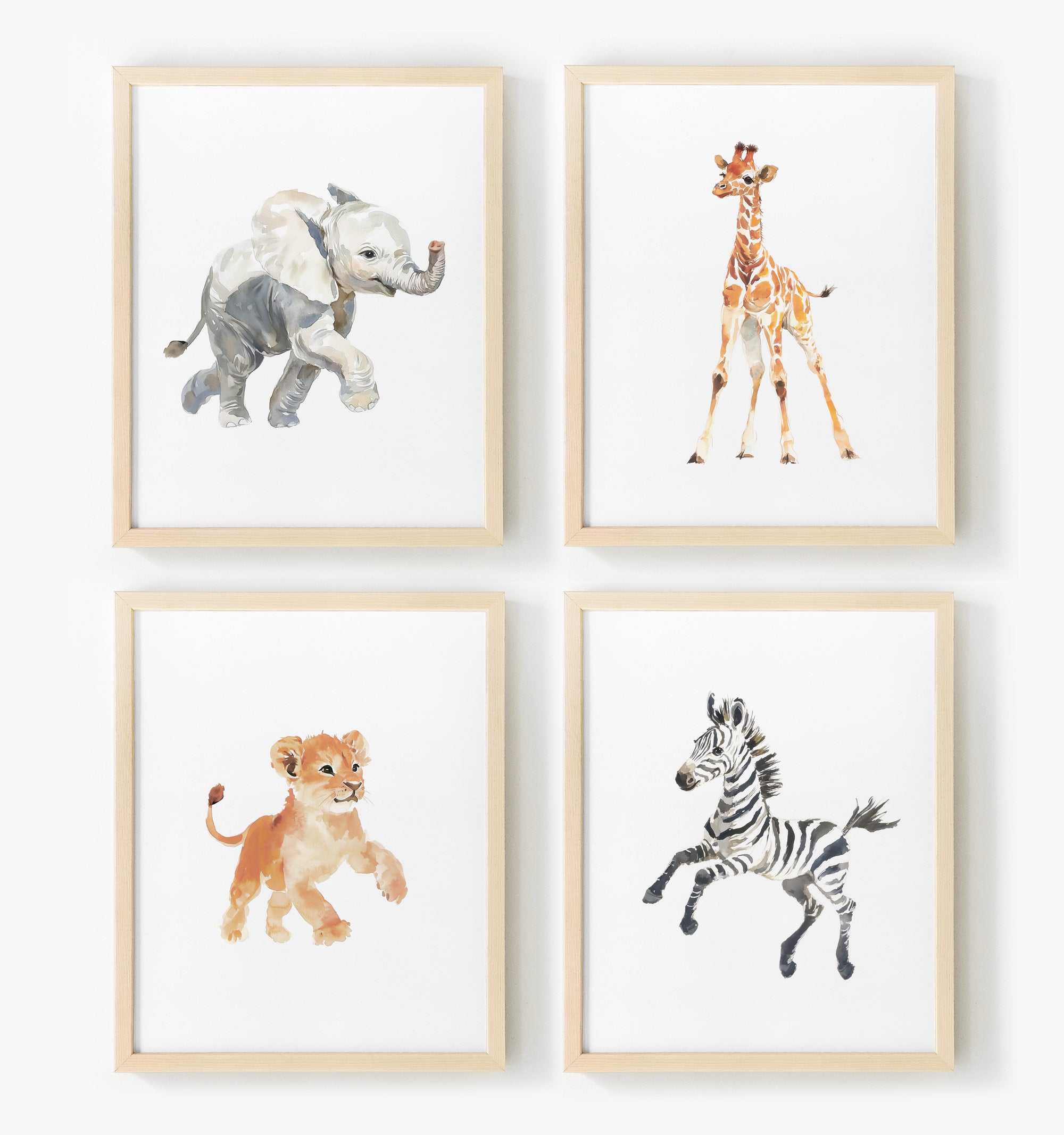 Watercolor Safari Animals Set of 4 - The Crown Prints