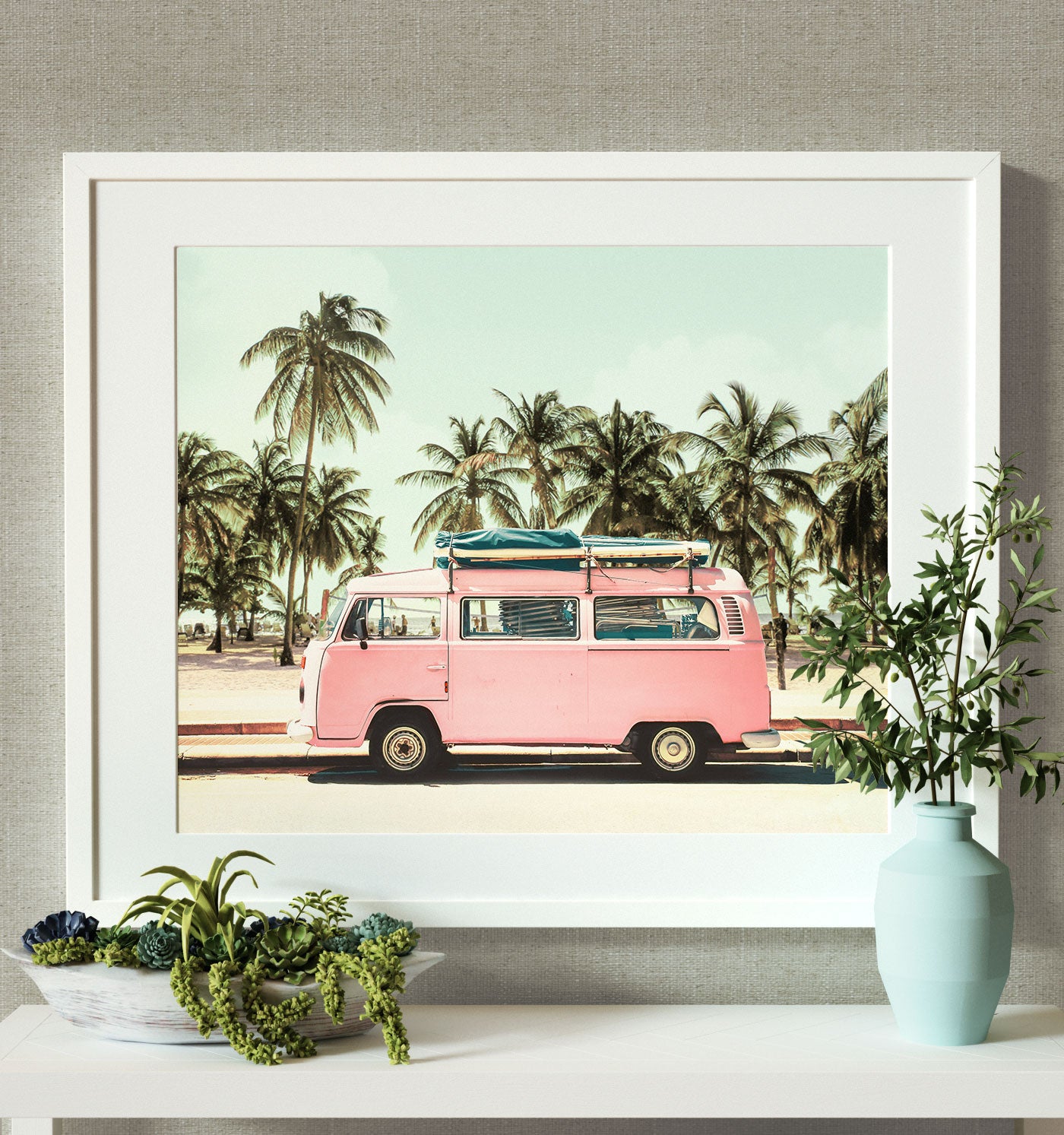Pink VW Bus Love | Horizontal - The Crown Prints